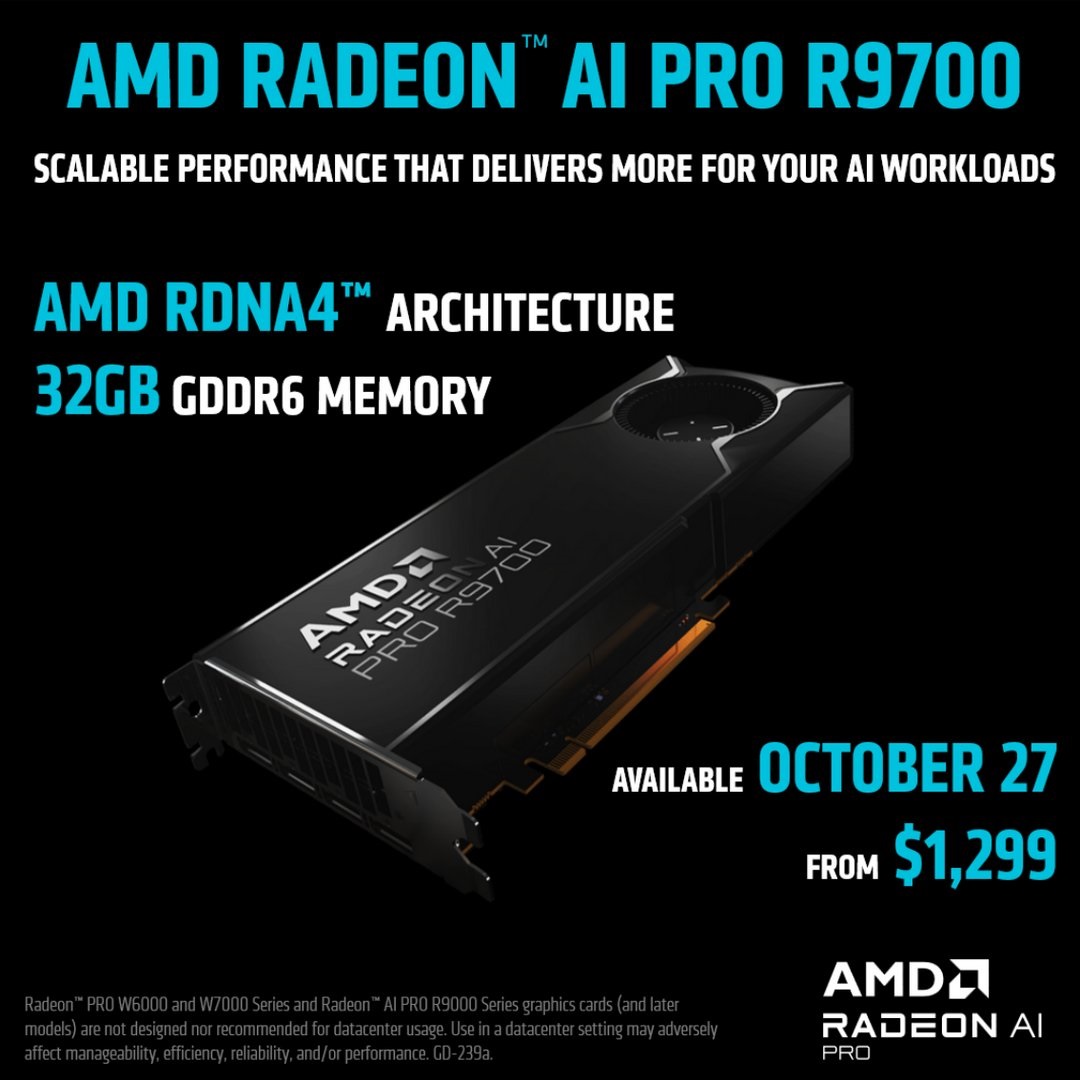 AMD Unveils Radeon AI Pro R9700 at $1299; Launch Details Revealed
